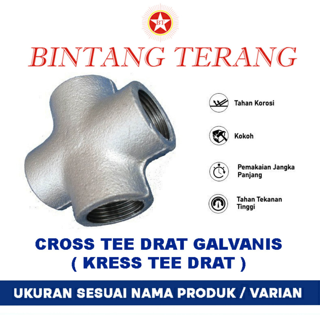 Jual Cross tee galvanis 3/4" / sambungan 4 arah galvanis / 4 way Tee ...
