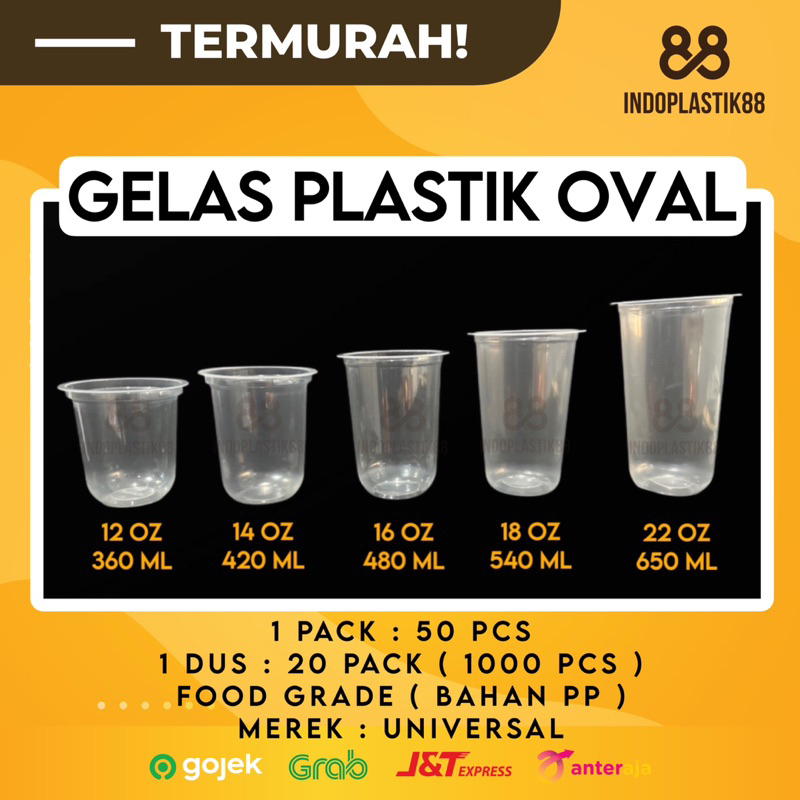 Jual GELAS PLASTIK OVAL / CUP POP ICE / GELAS POP ICE 12 OZ, 14 OZ 16 ...