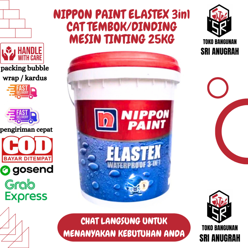 Jual NIPPON PAINT Elastex Waterproof 3in1 Cat Tembok/Dinding Rumah OPLOS/Mesin Tinting 25kg ...