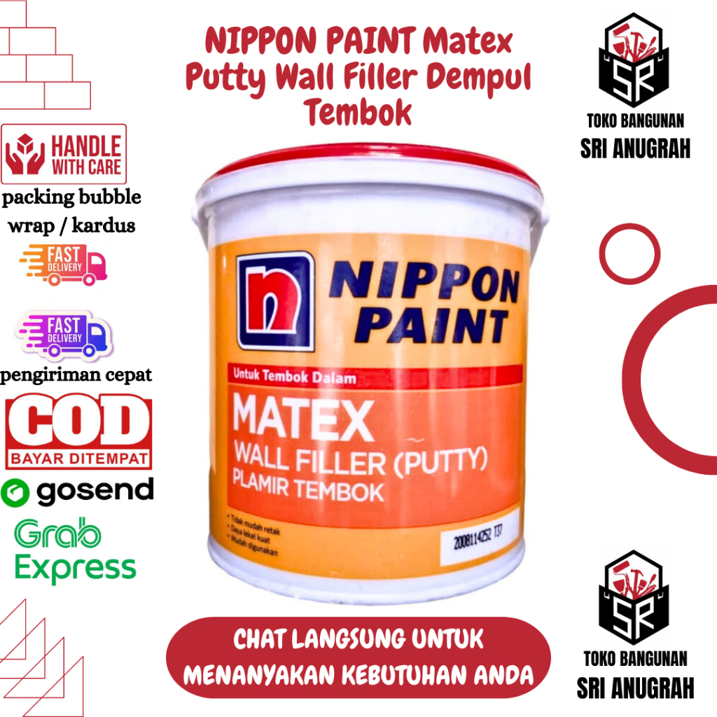 Jual NIPPON PAINT Matex Putty Wall Filler Dempul Tembok 1kg/4kg | Shopee Indonesia