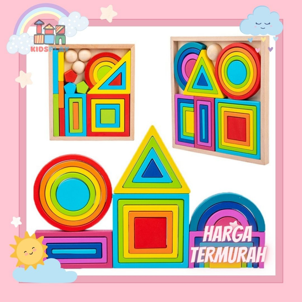 Jual Rainbow Block Wooden Toys Mainan Kayu Mainan Montessori Balok ...