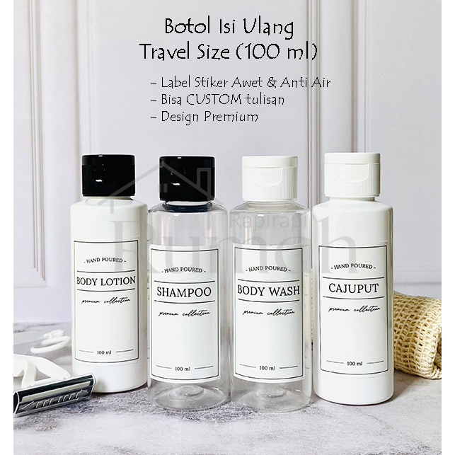 Jual PREMIUM Travel Size Botol Isi Ulang 100 ml BODY CLEAR Tutup Putih ...