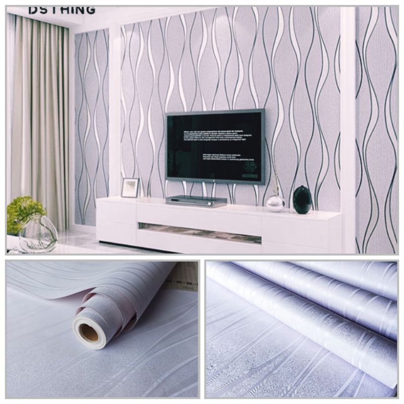Jual Wallpaper Sticker Dinding Motif Salur Putih Gelombang Minimalis Dekorasi Rumah Ruang Tamu ...
