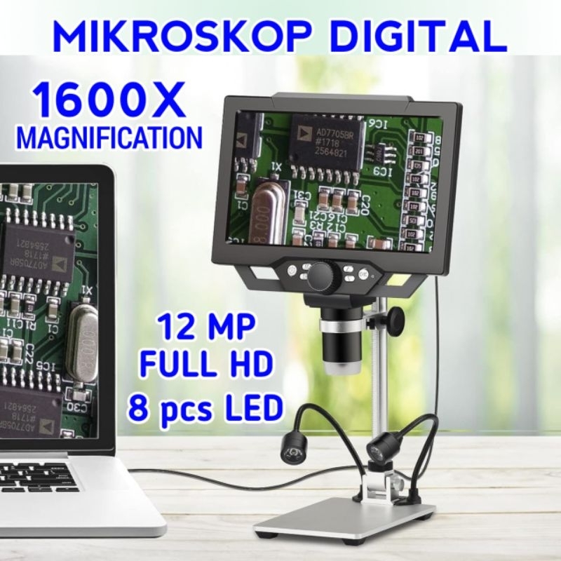 Jual Mikroskop Digital 1600X 12MP Microscope Monitor & Metal Stand ...