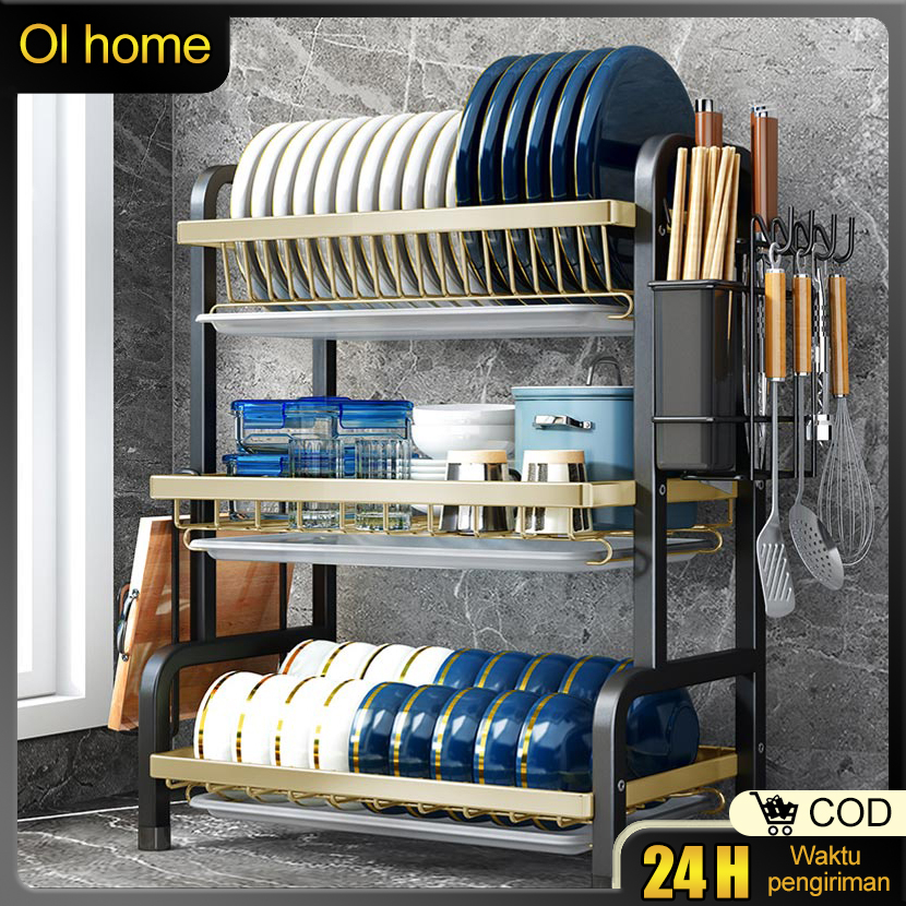 Jual Olhome Rak Piring Dapur Stainless Steel Penyimpanan Rak Pengering ...