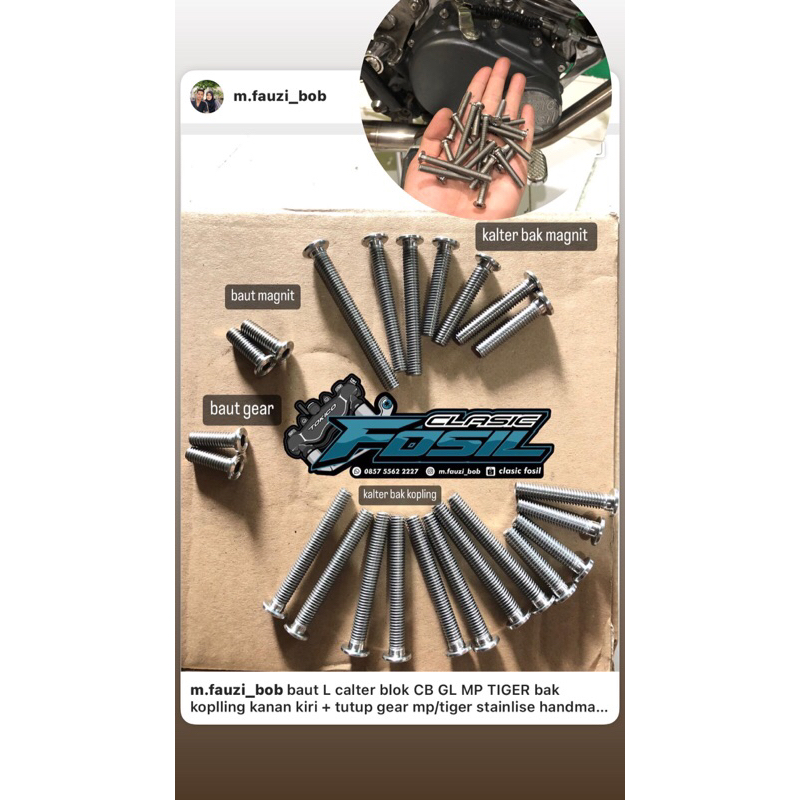 Jual baut L calter bak kopling magnet CB GL MP TIGER bak koplling kanan kiri + tutup gear mp ...