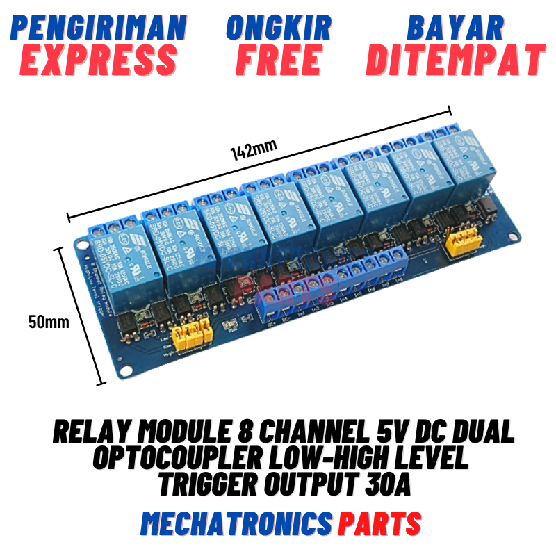 Jual Relay Module 8 Channel 5V DC Dual Optocoupler Low-High Level ...