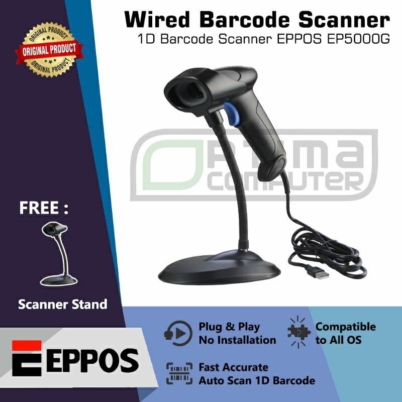 Jual Wired Barcode Scanner 1D EPPOS EP-5000G | Shopee Indonesia