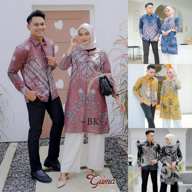 Jual Batik Couple Atasan Couple Batik Wanita Modern Tunik Batik dan Kemeja Lengan Panjang Set ...