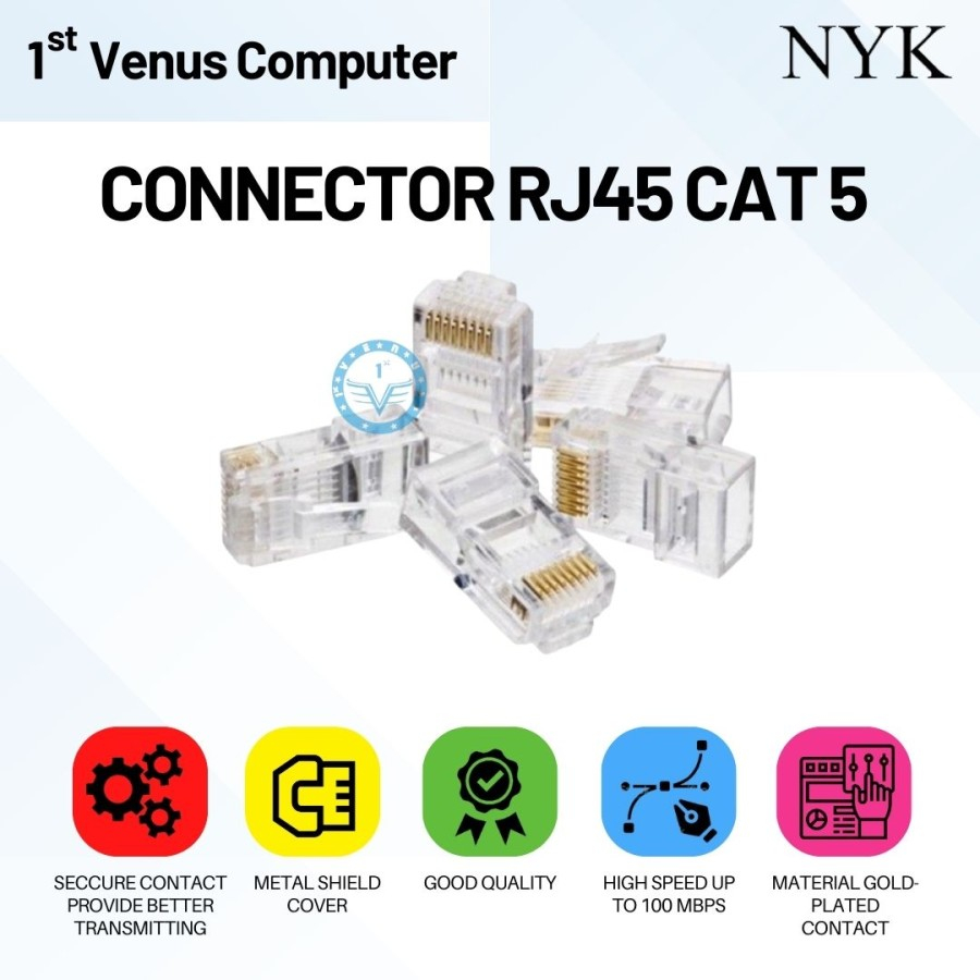 Jual CONNECTOR RJ45 CAT 5 NYK CONECTOR KONEKTOR RJ45 CAT 5E FTP / NET18 ...