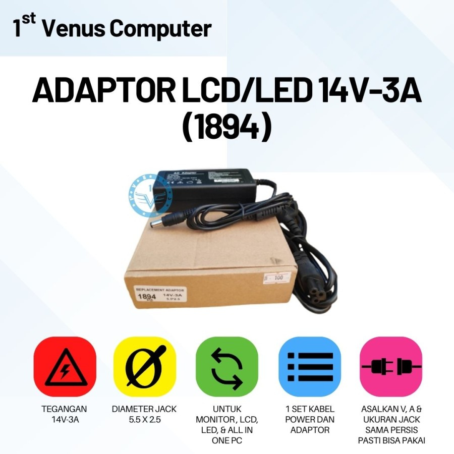 Jual ADAPTOR CHARGER LCD LED MONITOR LAPTOP NOTEBOOK 14V-3A (1894) / ADA08-LG | Shopee Indonesia