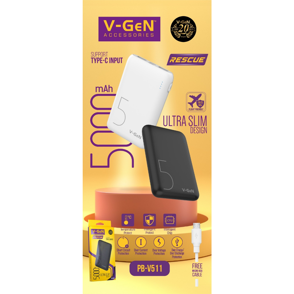 Jual Powerbank V-GeN Rescue V511 5000 mAh 2 Port USB Output Slim Design ...