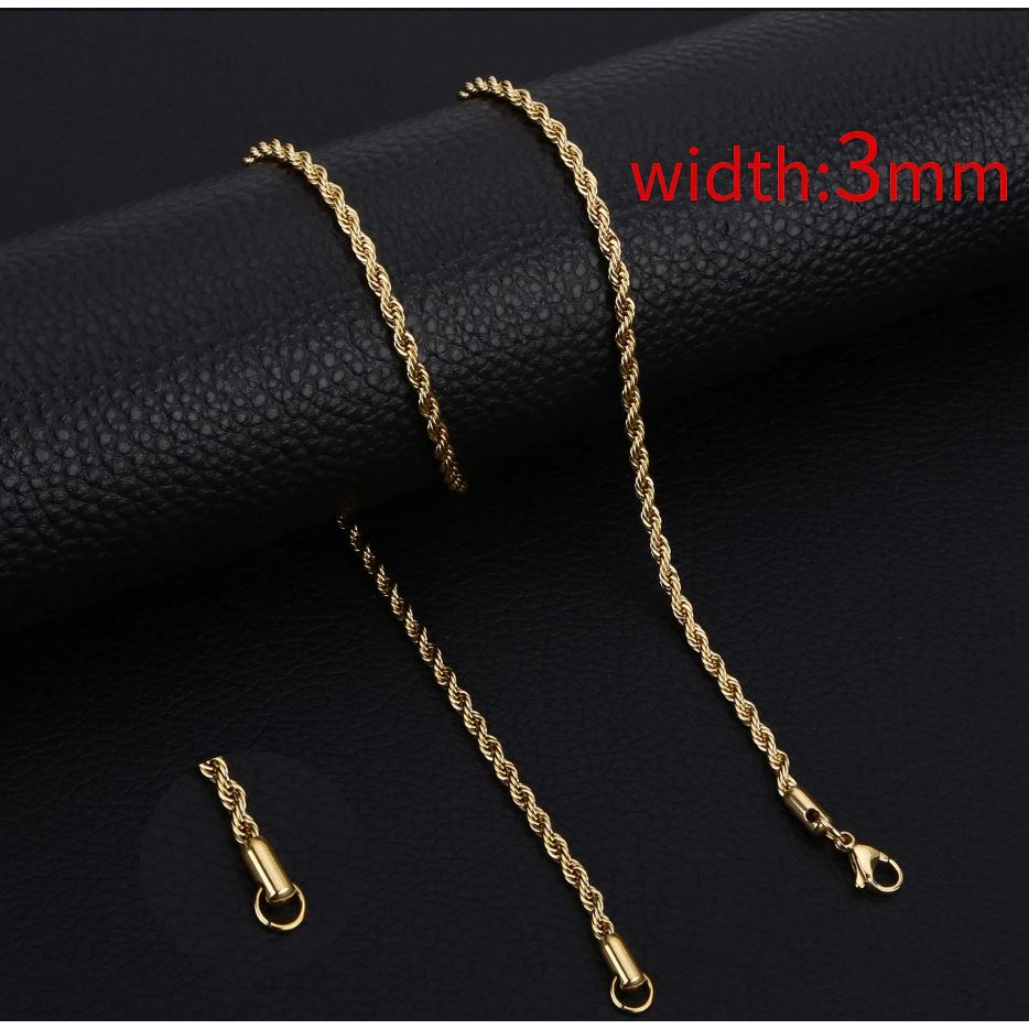 Jual kalung pria wanita titanium Model Tali tambang silver dan gold diameter 3mm panjang 45cm ...