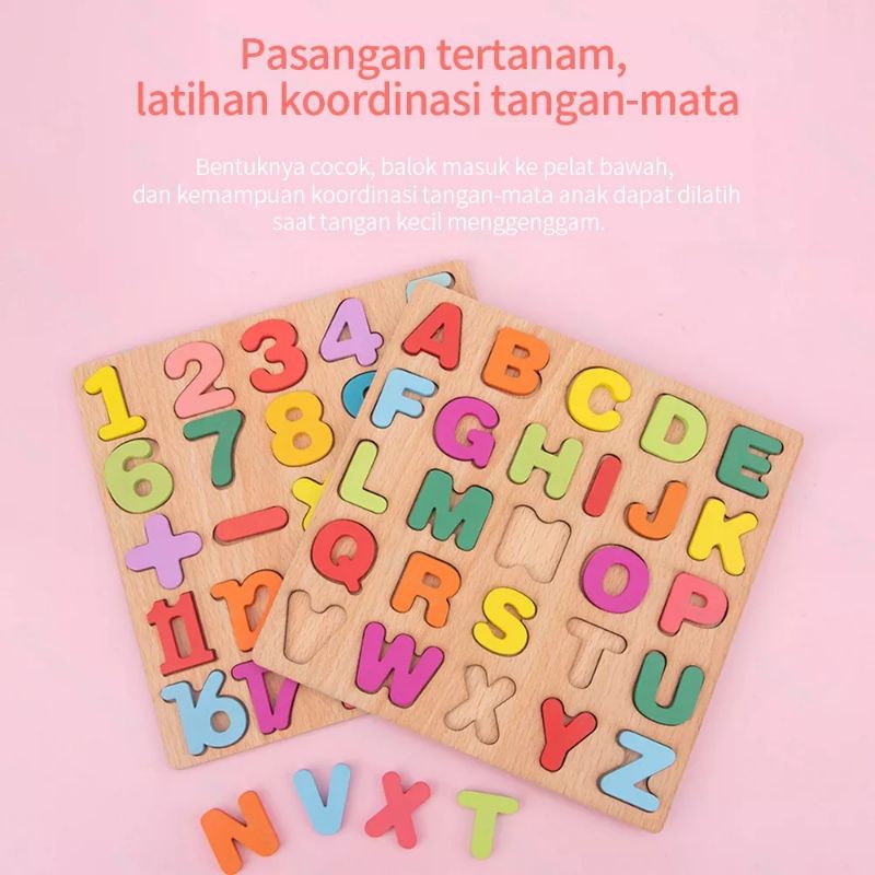 Jual (Semarang) Mainan Edukasi Puzzle Kayu HURUF ANGKA Geometri ...
