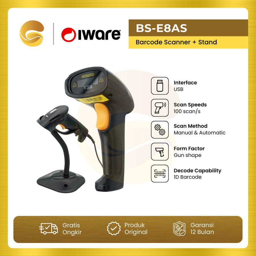 Jual IWARE Barcode Scanner E8AS AUTO SENSE 1D USB + Stand BS-E8AS ...