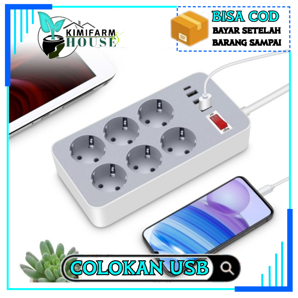 Jual Terminal colokan usb listrik Strip Daya Universal 6 lubang pajang ...