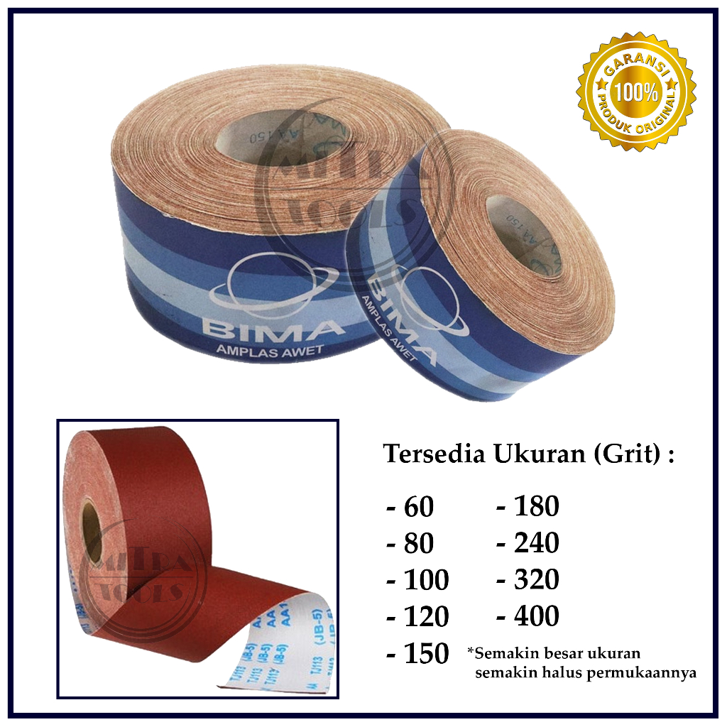 Jual BIMA Amplas Roll 1 Meter Grit 60 80 100 120 150 180 240 320 400 ...