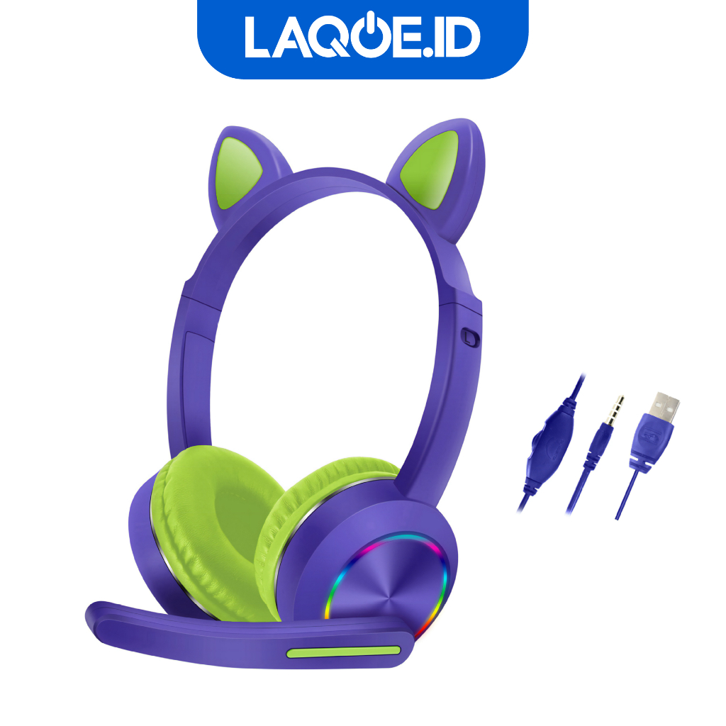 Jual Gaming Headset RGB Earphone Dan Mic Cute Cat Ear Headphone HiFi AKZ-020 | Shopee Indonesia