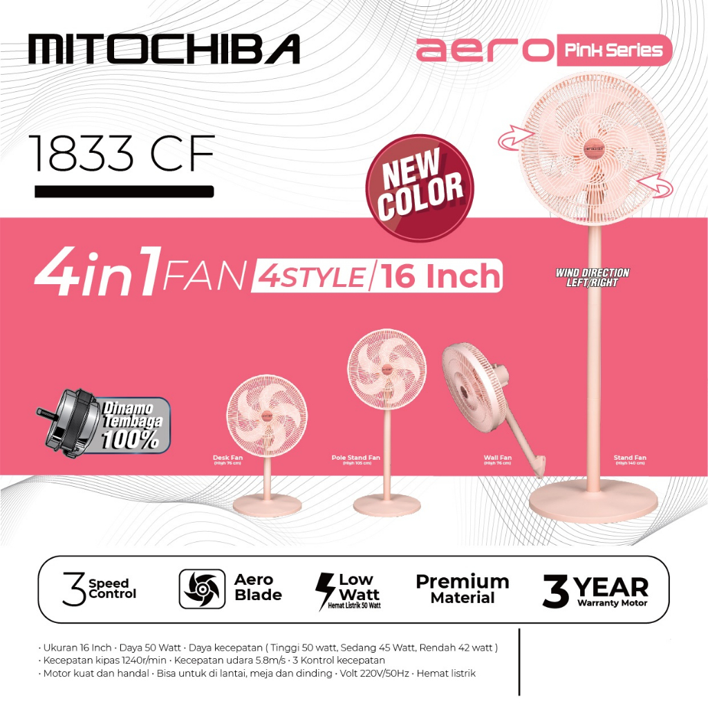 Jual MITOCHIBA Aero Series Kipas Angin 4in1 Fan 16 Inch 1833 CF ...