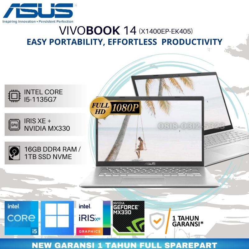 Jual Asus Vivobook 14 X1400EP-EK405 i5 1135G7 16GB 1TB SSD IRIS XE NVIDIA MX330 2GB WIN OFFICE ...