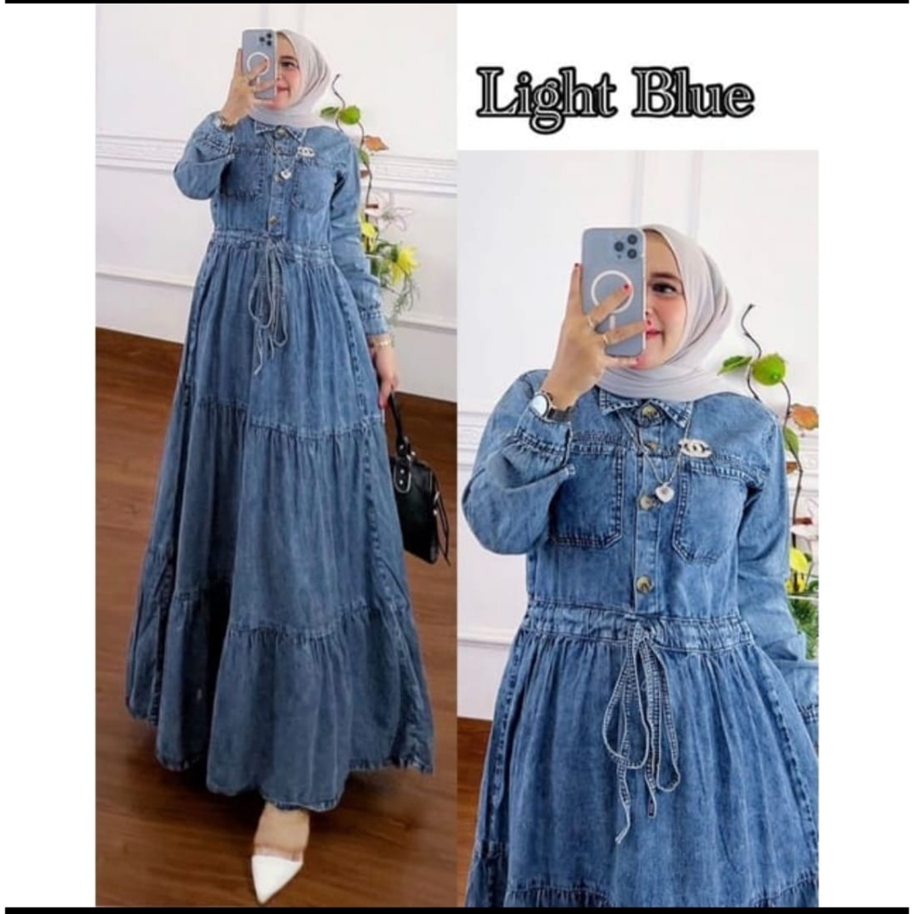 Jual Gamis Wanita Terbaru Elegan matt Jeans Wash HQ Ld 110 cm Kancing ...