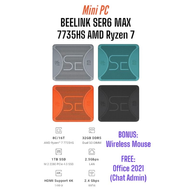 Jual Mini PC Beelink SER6 Max 7735HS AMD Ryzen 7 SSD Windows 11 Pro | Shopee Indonesia