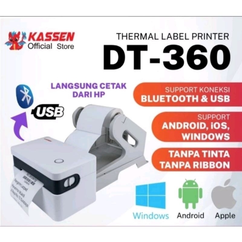 Jual Printer Label Barcode Kassen DT-360 , DT- 369 Bluetooth Striker ...