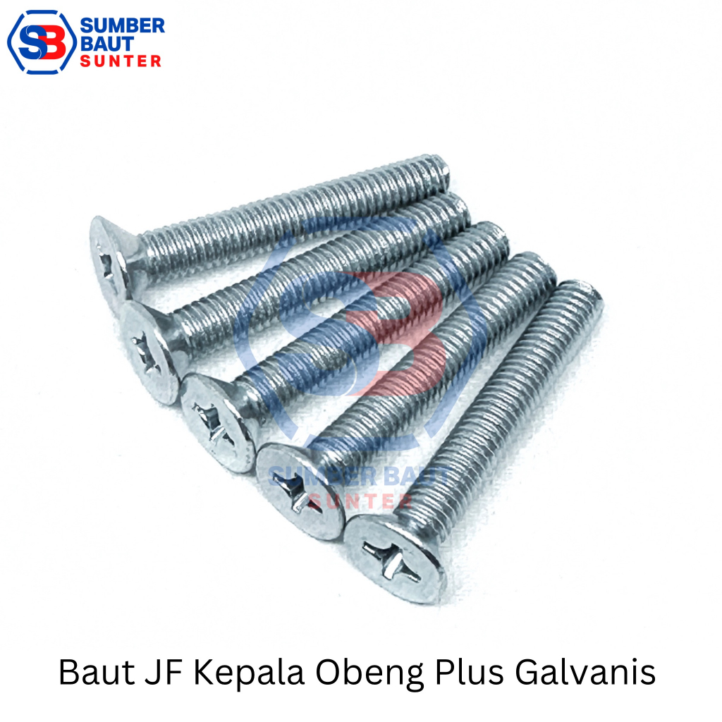 Jual JF 8x50 Baut Kepala Obeng + Rata Flat Head Galvanis M8 x 50 | Shopee Indonesia