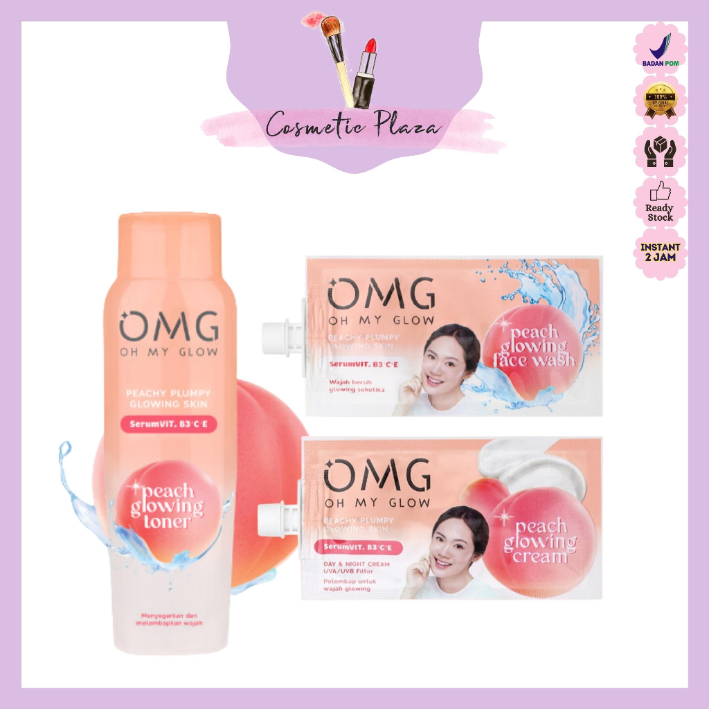 Jual OMG OH MY GLAM GLOW Paket Lengkap Kit Peach Glowing Cream Toner ...