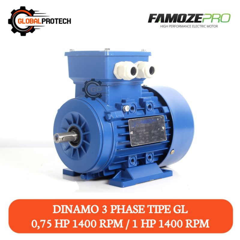 Jual Dinamo Listrik 3 Phase 0,75 HP 1400 RPM / 1 HP 1400 RPM Tipe GL Famoze Pro 380V 0,55 KW / 0 ...