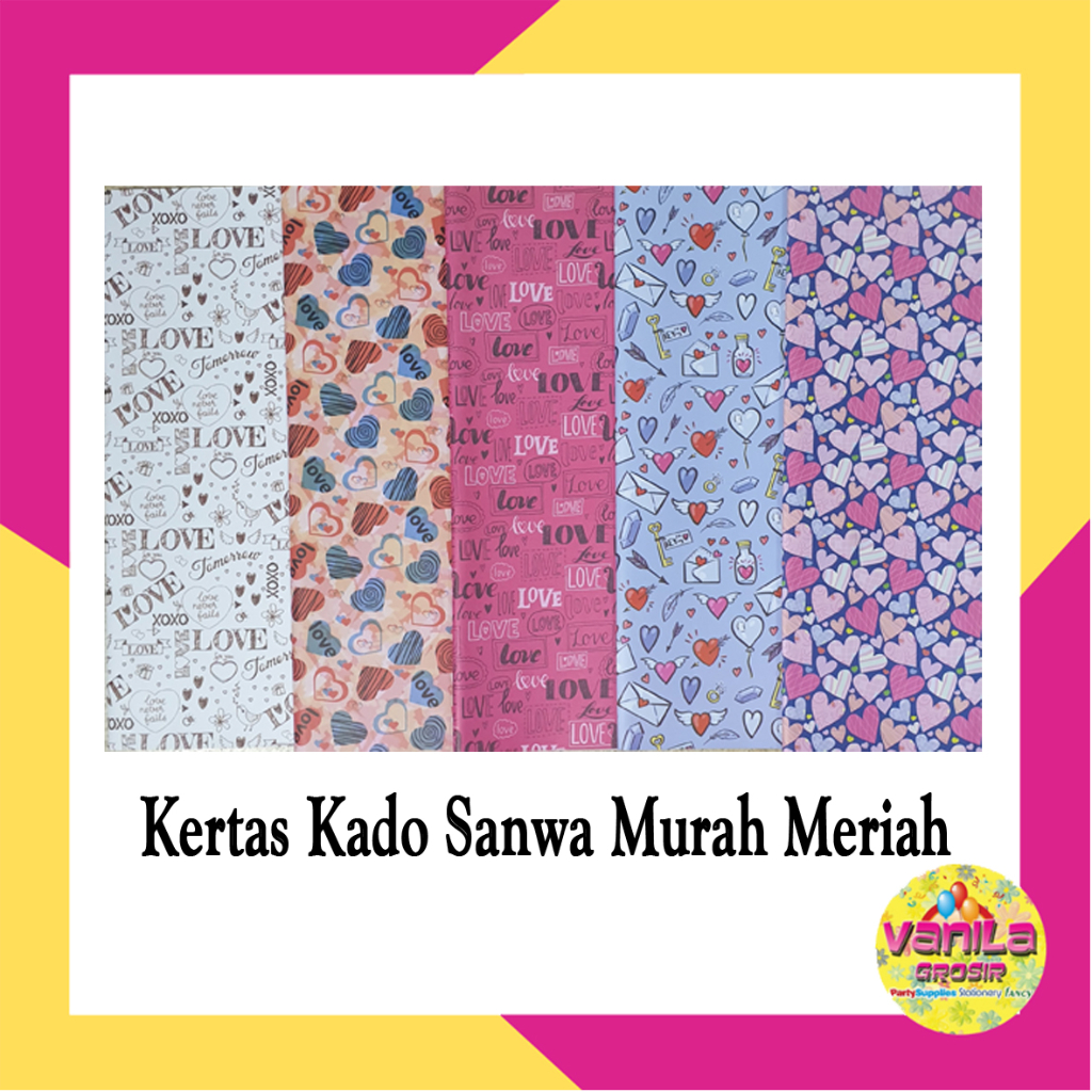Jual 1Lembar Kertas Kado Sanwa Motif, kertas kado doff, bungkus kado ...