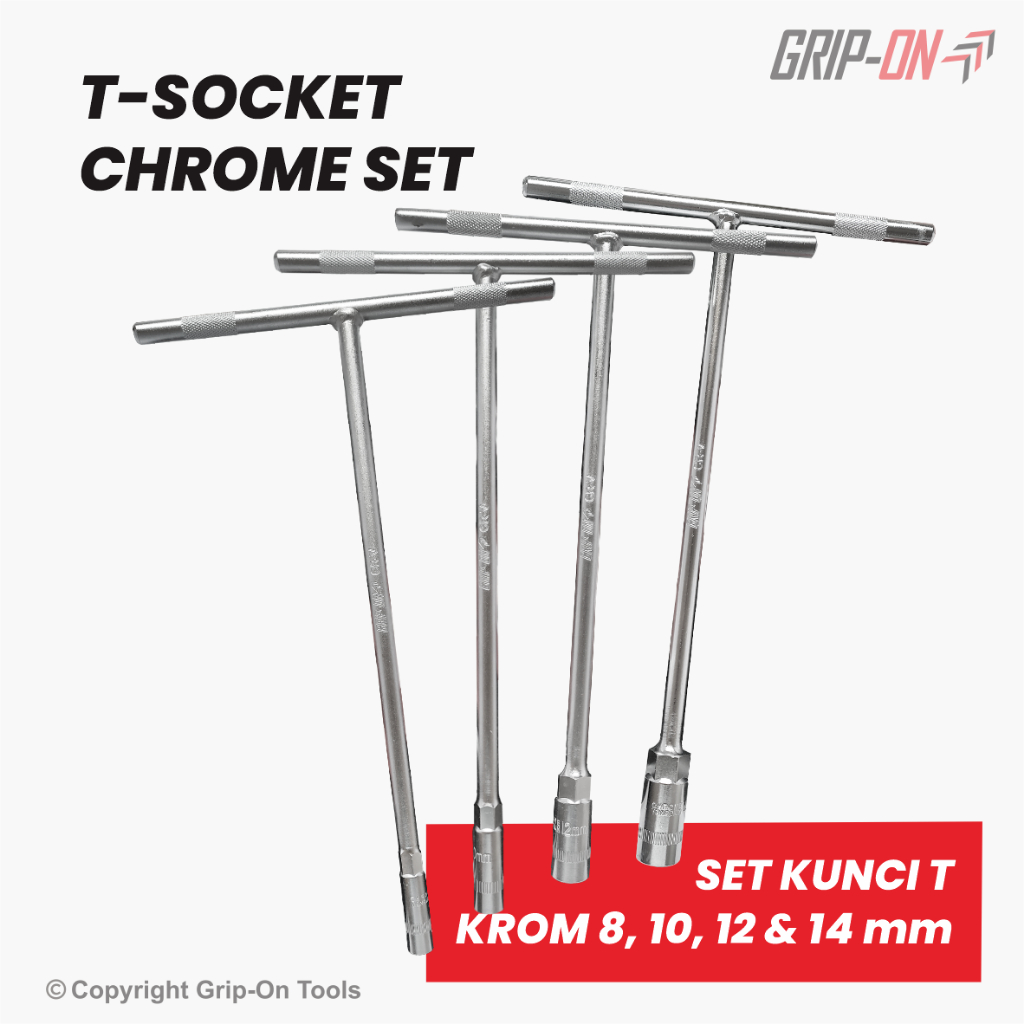 Jual Grip-On Paket Bundling Sok T Krom Set 4 Pcs 8 10 12 14 MM / T Socket Chrome Set 4 Pcs ...
