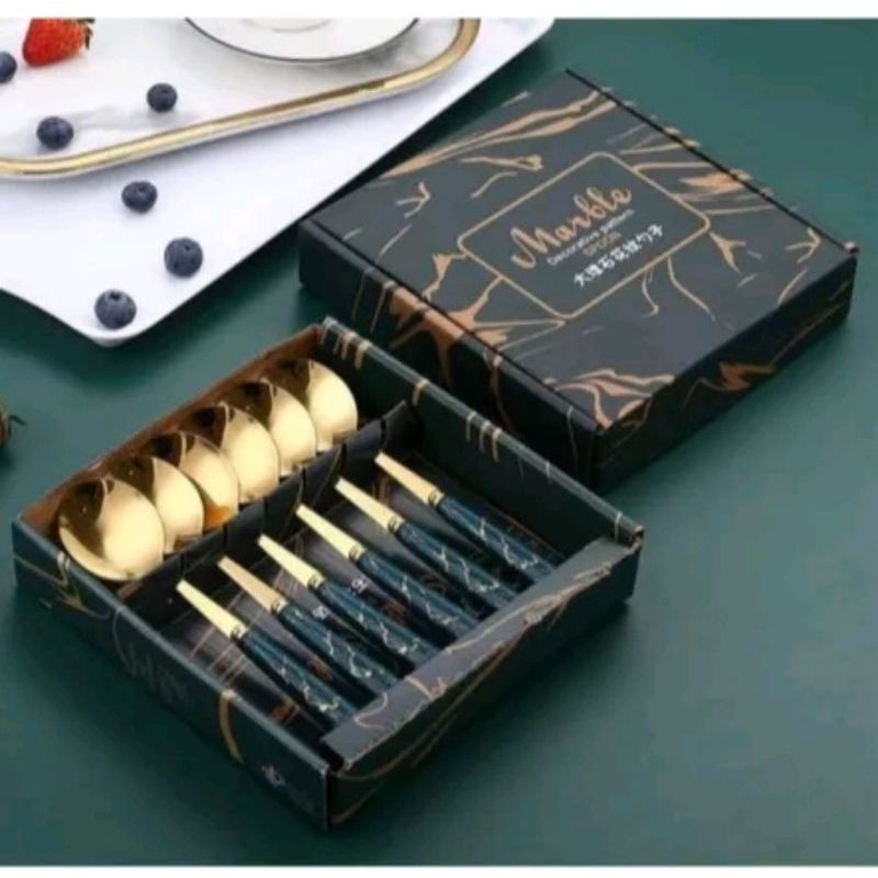 Jual 6 PCS SENDOK SULTAN MARBEL ISI 6 / SENDOK SULTAN SENDOK EMAS MOTIF ...