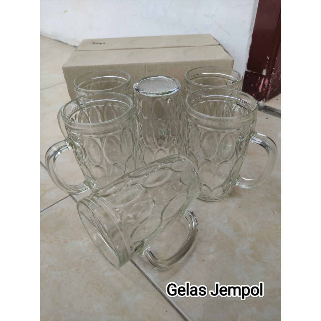 Jual Gelas gagang kaca besar motif 6 pcs gelas kaca beling gelas ...