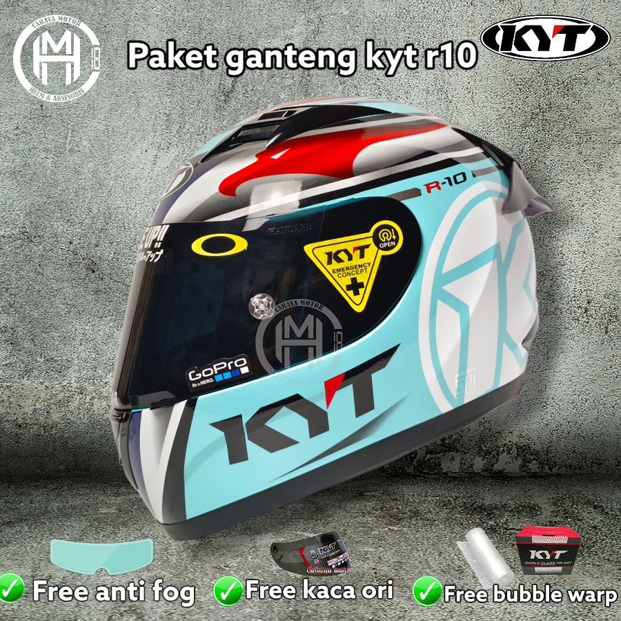 Jual PAKET GANTENG HELM KYT R10 AQUAMARINE FULL FACE|kaca iridium ...