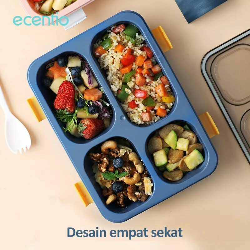 Jual Ecentio Kotak Makan Lunch Box 4 Grid 1300ml Free Kotak Sayur Dan