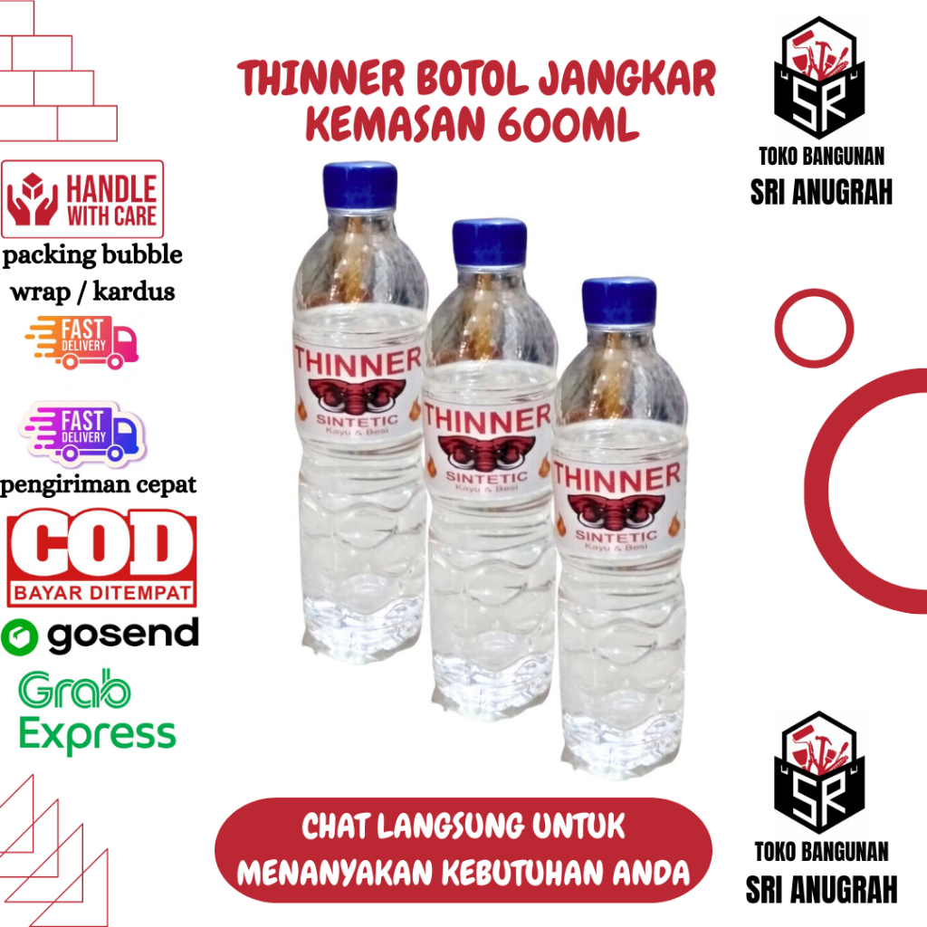 Jual Thinner Botol Jangkar Pengencer/Pelarut Cat Minyak Botol 600ML | Shopee Indonesia