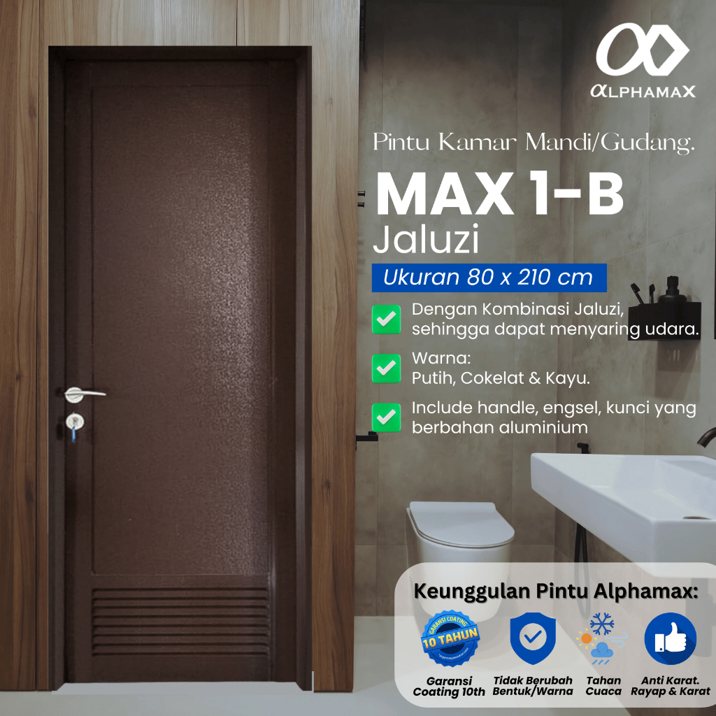 Jual ALPHAMAX Max 1-B Pintu Rumah Pintu Kamar Mandi Pintu Gudang Pintu Aluminium Jalusi 80 x 210 ...