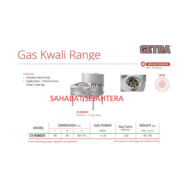 Jual GETRA Gas Kwali Range CS-9080DX Kompor 1 Burner | Shopee Indonesia