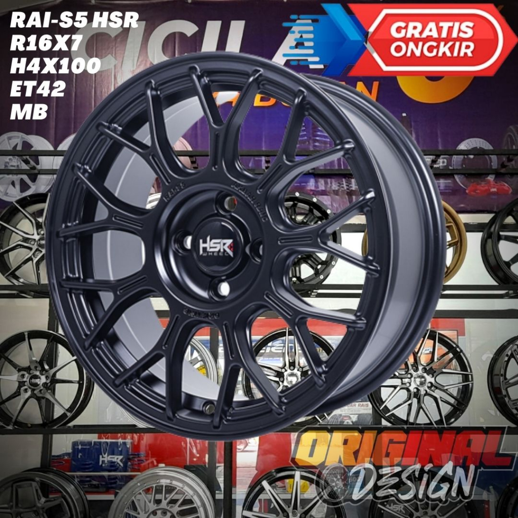 Jual Velg Mobil Ring 16 PROMO HSR RAI S5 R16 LEBAR 7 LOBANG 4 ET42 MAT BLACK | Shopee Indonesia