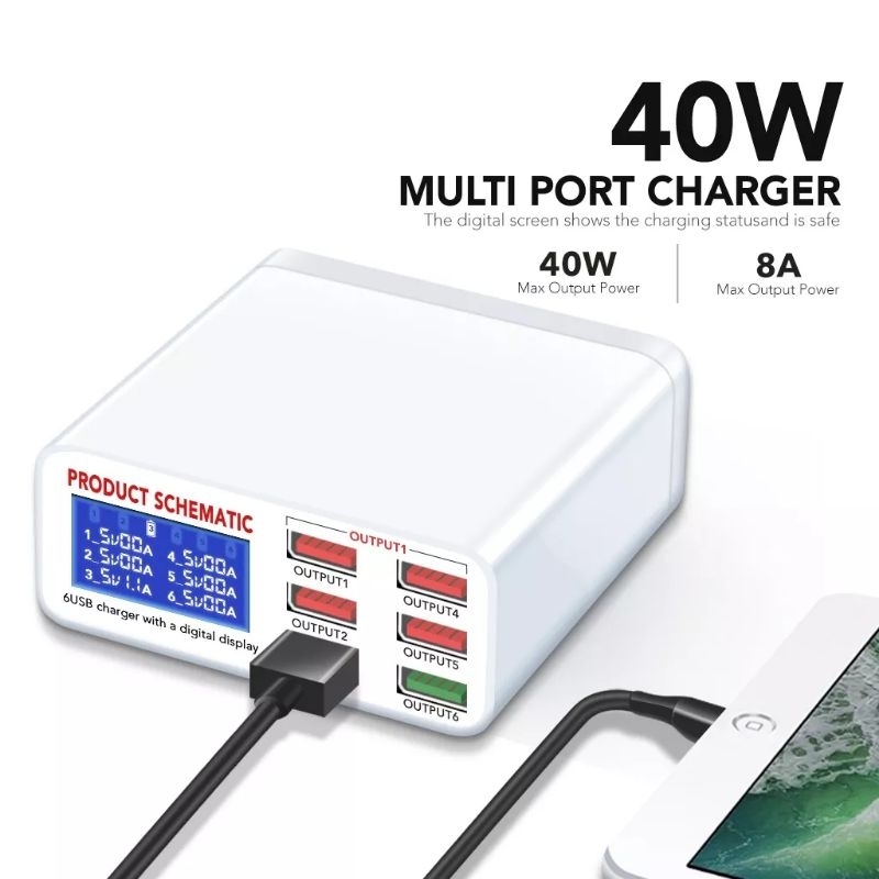 Jual USB CHARGER WLX-896/ADAPTOR CHARGER 6 PORT PRODUCT SCHEMATIC 6USB DIGITAL | Shopee Indonesia
