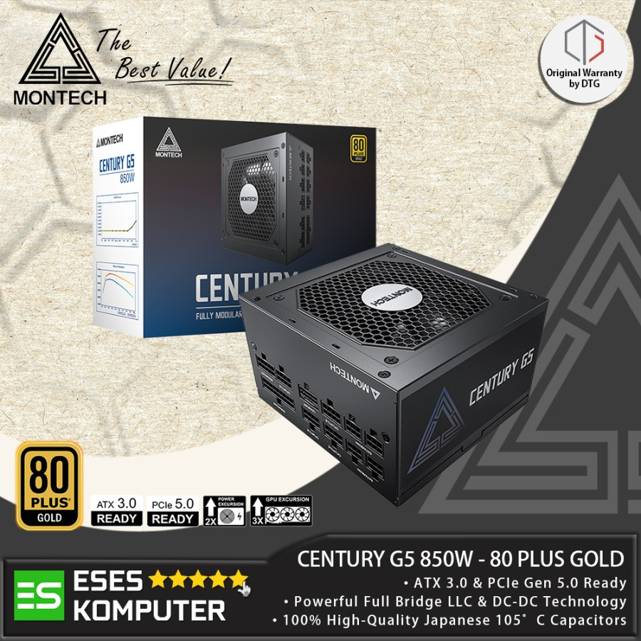 Jual PSU MONTECH CENTURY G5 850W 80 Plus Gold ATX 3.0 & PCIE 5.0 ...