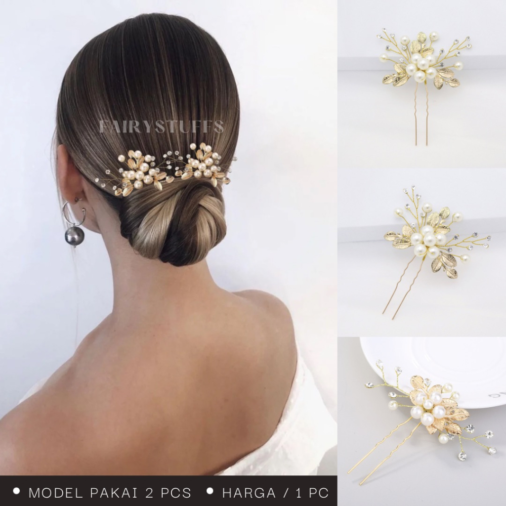 Jual Hairpin Daun Segitiga Mutiara Gold Hairpiece Headpiece Tusuk ...