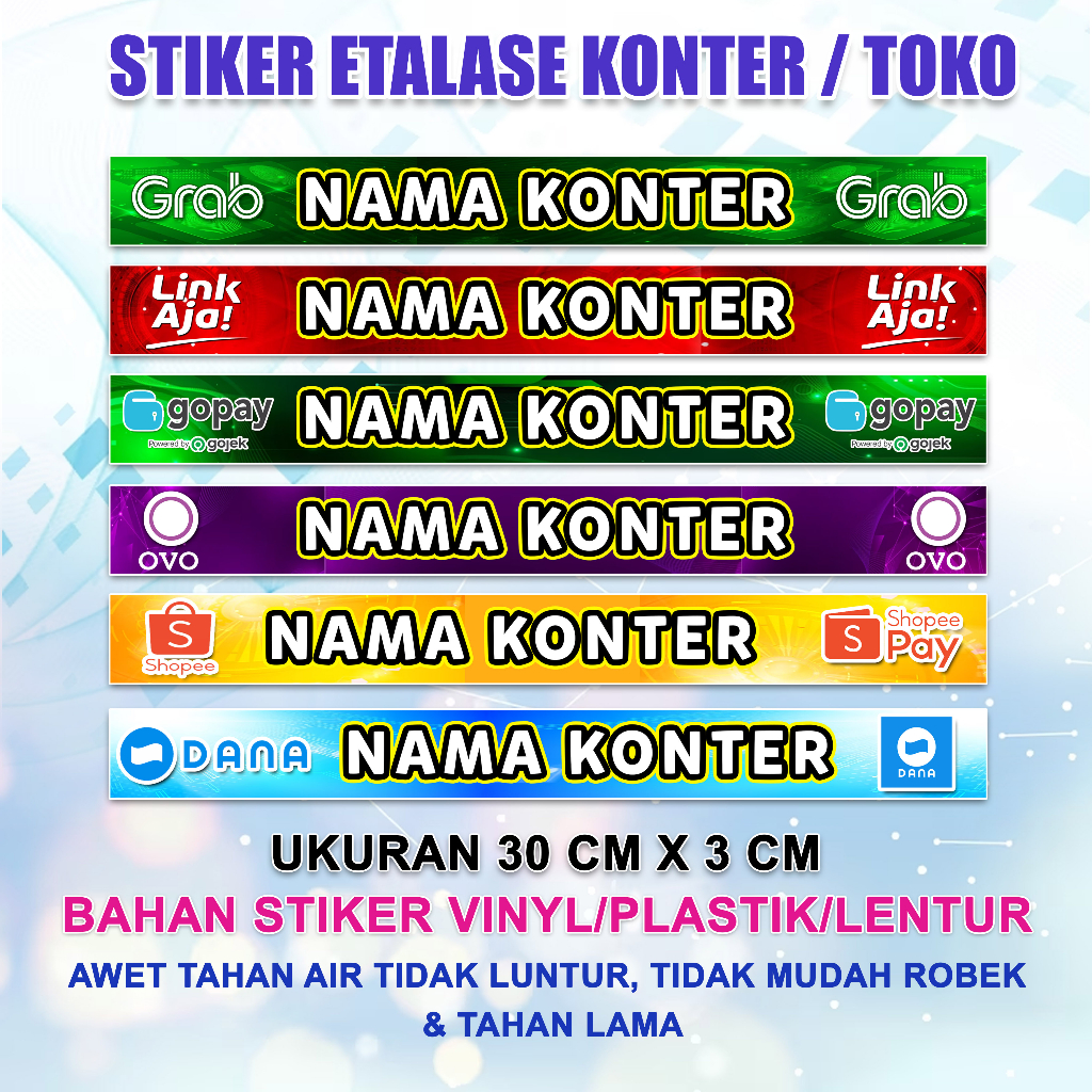 Jual Stiker Etalase Konter Model E-Wallet, Bahan Vinyl Berkualitas ...