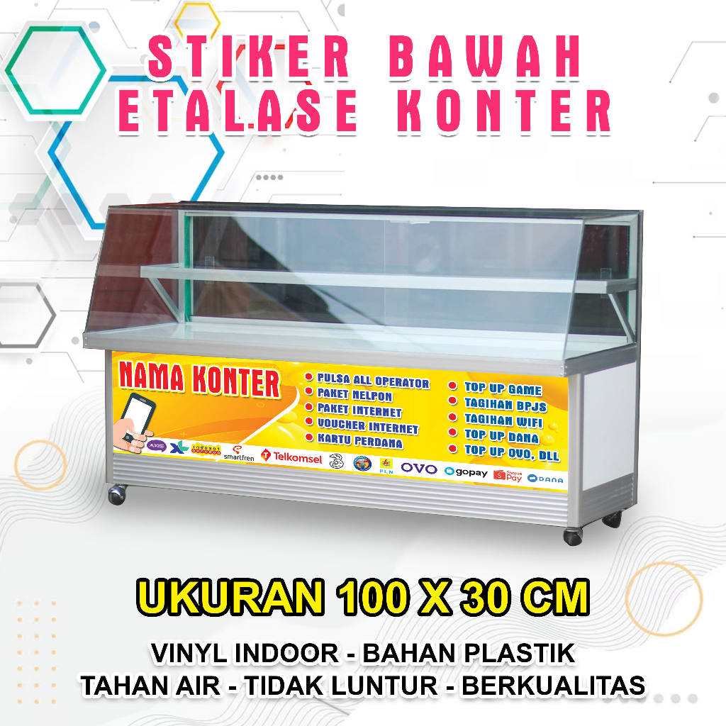 Jual Sticker / Stiker Bawah Etalase Konter Pulsa, Ukuran 100 x 30 cm ...