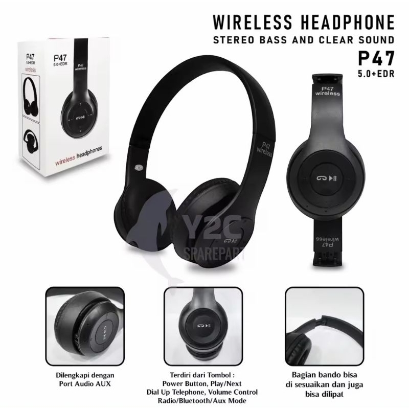 Jual Headphone Bando Bluetooth P47 / Wireless Stereo 5.0 Headphone | Shopee Indonesia