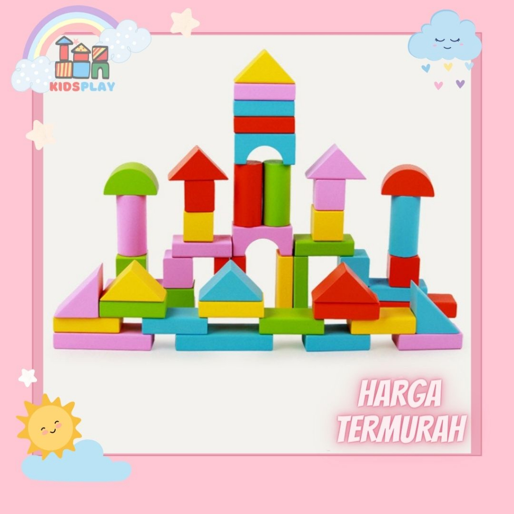 Jual SHT Building Block Toys Huruf Dan Angka isi 50 Pcs Mainan Kayu ...