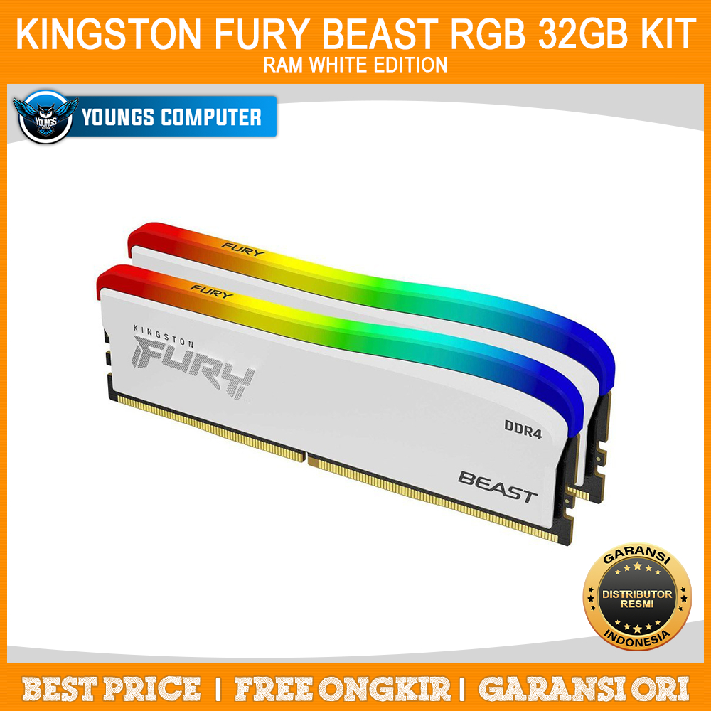Jual RAM Kingston Fury Beast RGB 32GB KIT DDR4 3200 (16GBx2) WHITE EDITION | Shopee Indonesia