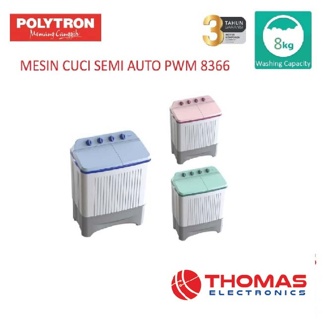 Jual Mesin Cuci 2 Tabung Polytron PWM8366 PWM 8366 8 Kg Semi uto ...