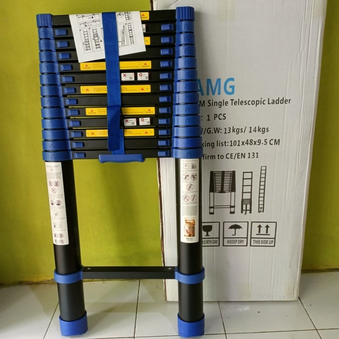 Jual Tangga Lipat Aluminium Teleskopik 5.3M Single AMG Hitam Teleskopic ...